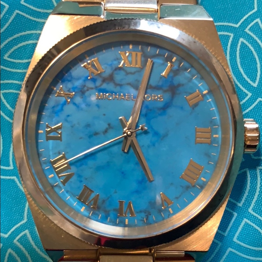 Large Aqua Marble Face Michael Kors Gold Watch - Gem